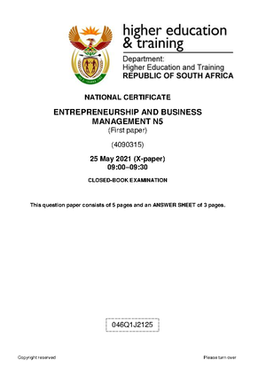 N5 Entrepreneurship and Business Management Paper 2 November 2020 ...