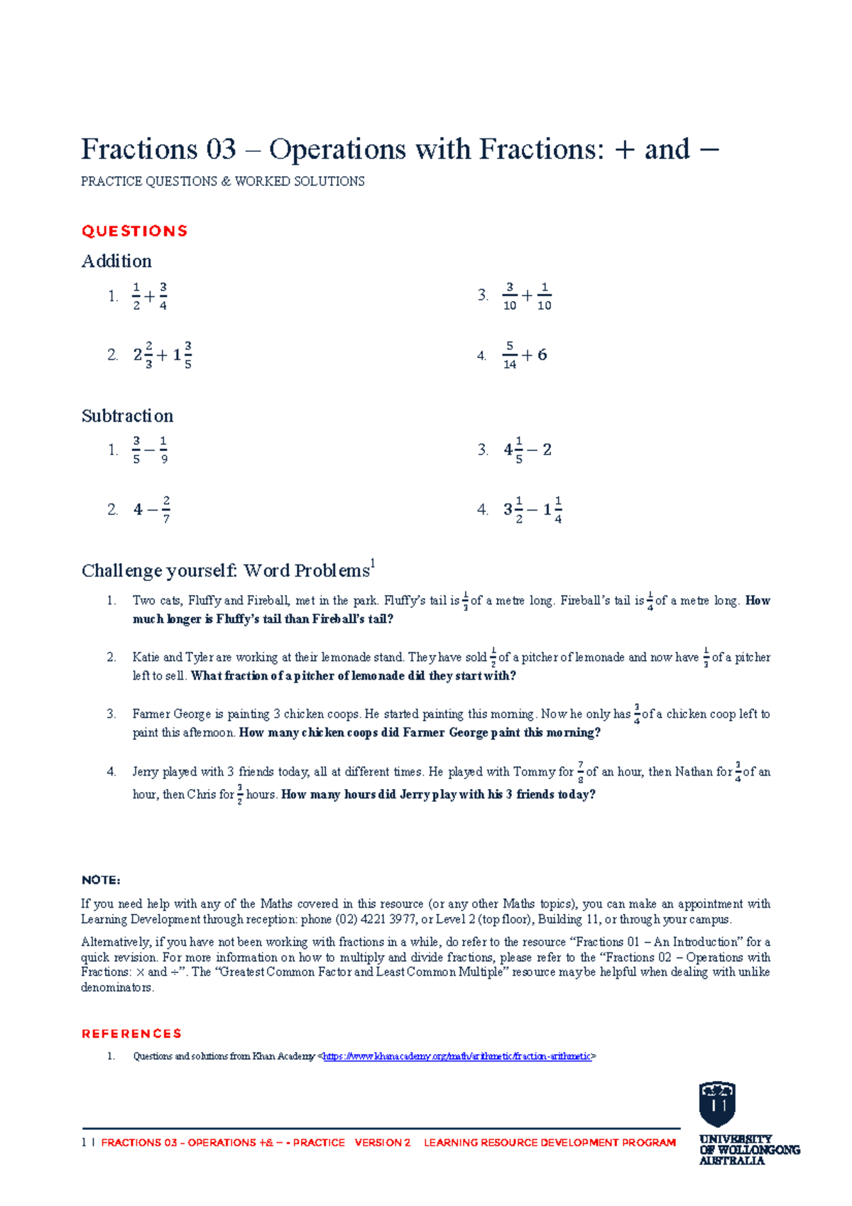 Uow227938 - Advanced math - 1 | FRACTIONS 03 – OPERATIONS +& 2 ...