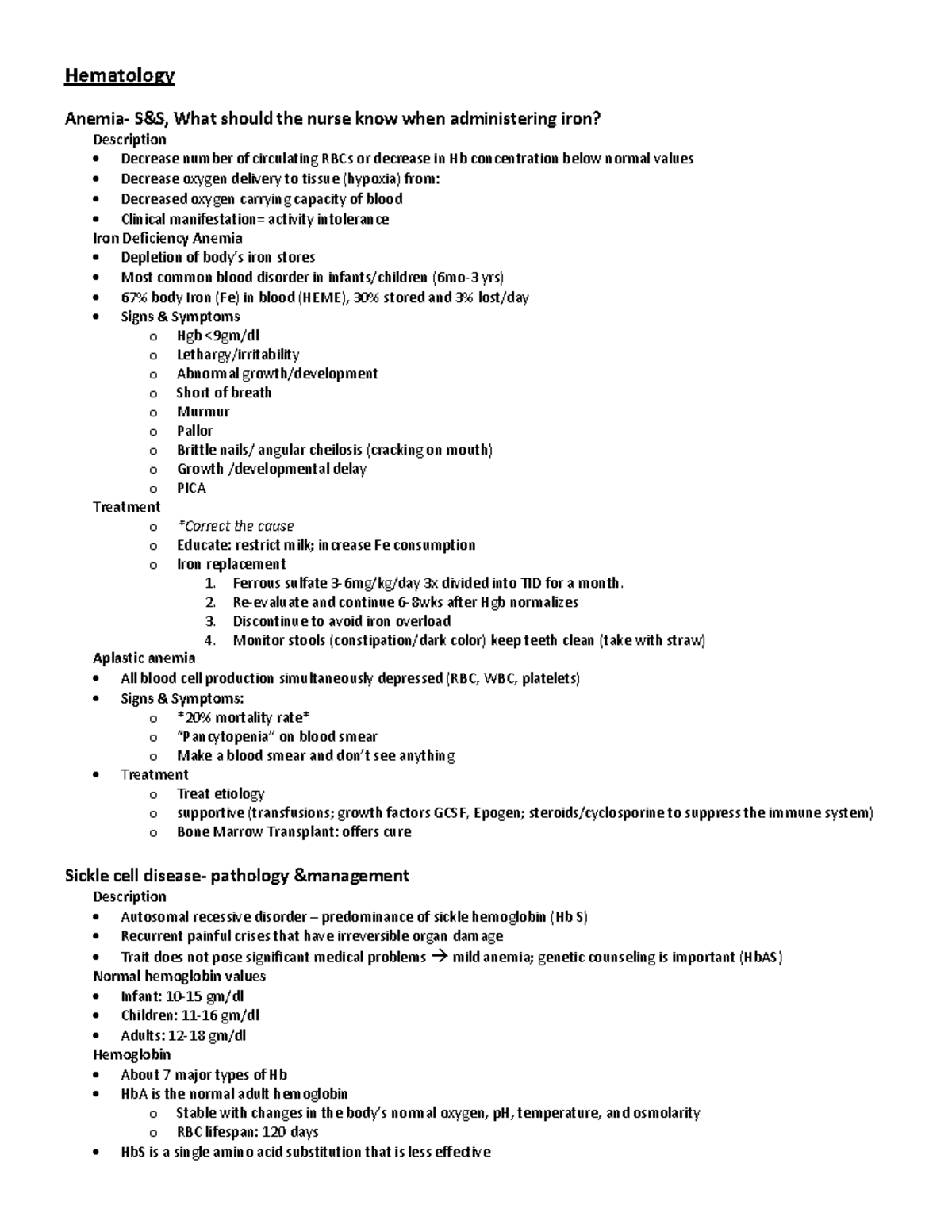 Hematology - Hematology Anemia- S&S, What should the nurse know when ...