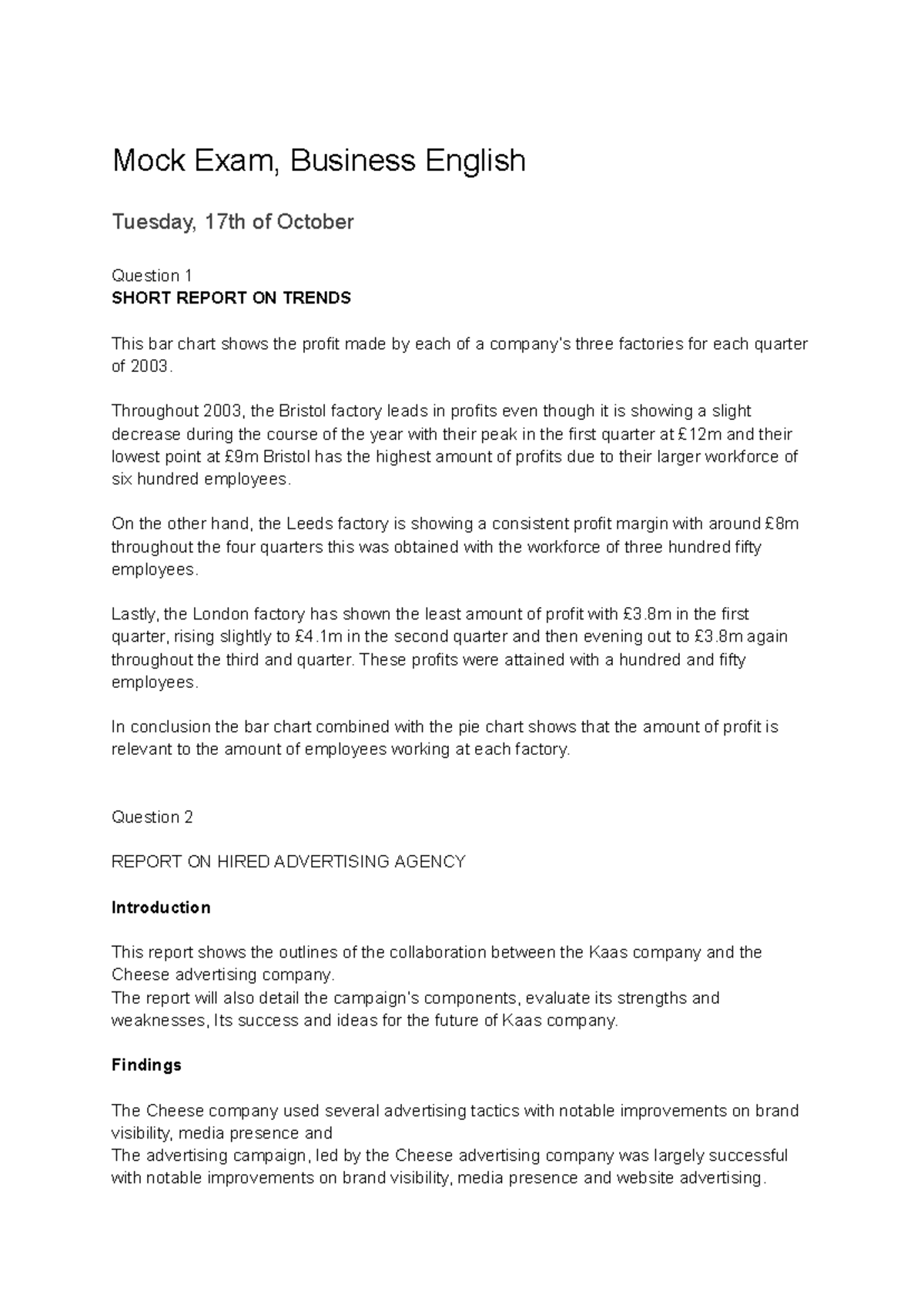 Copy of Mock Exam - example essays - Mock Exam, Business English ...