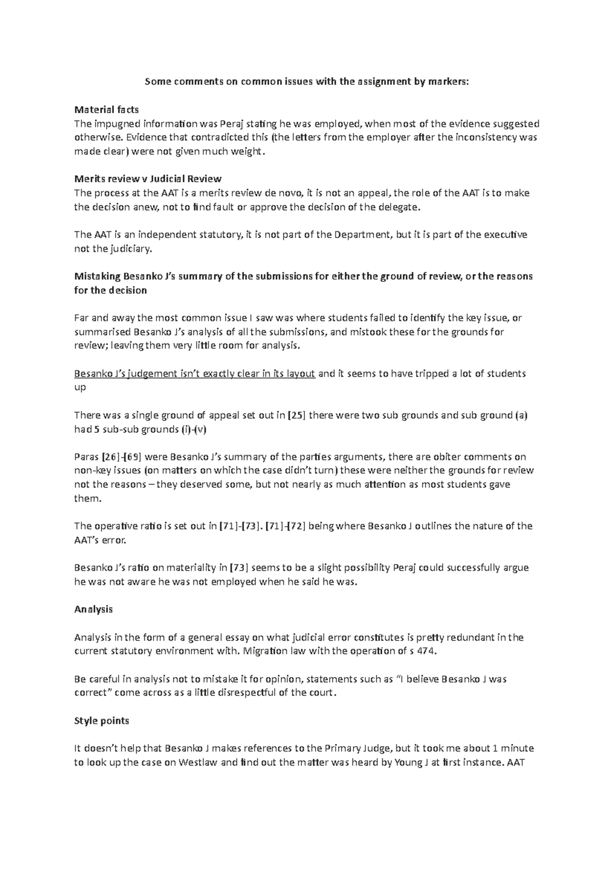 Casenote assignment general feedback - Some comments on common issues ...