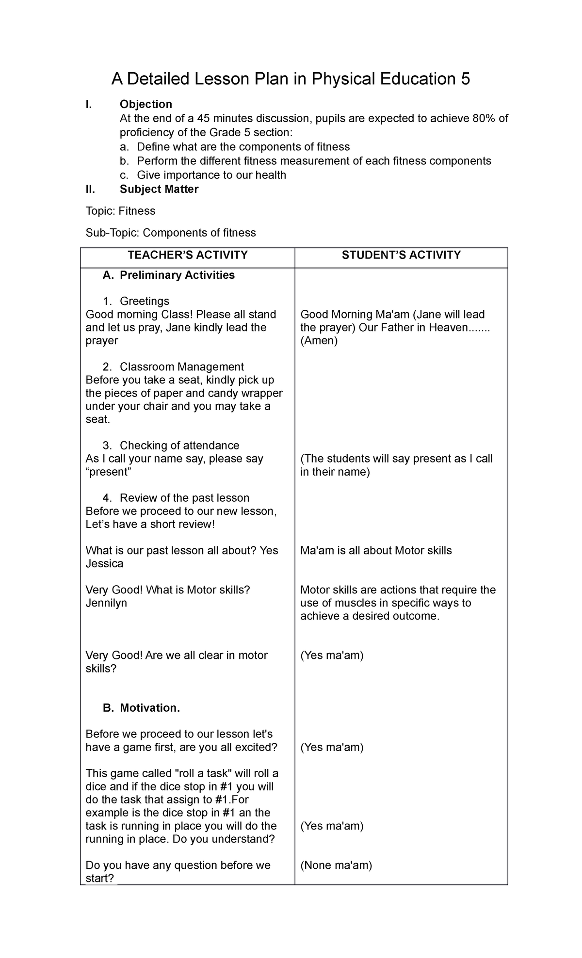 Lacabe-Lesson Plan-PE2 - A Detailed Lesson Plan in Physical Education 5 ...