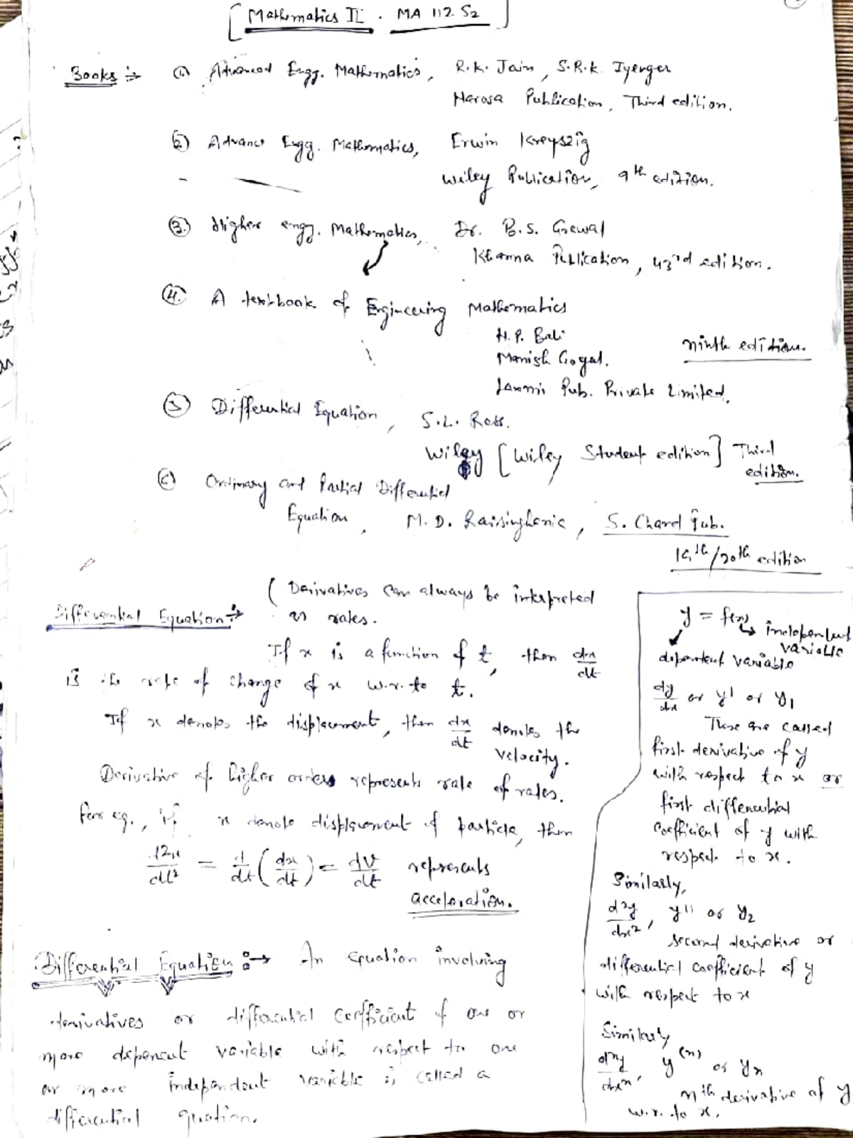 Maths Notes - xyz - Mathematics II MA 112 S2 Books 1. Atwanced Engg ...