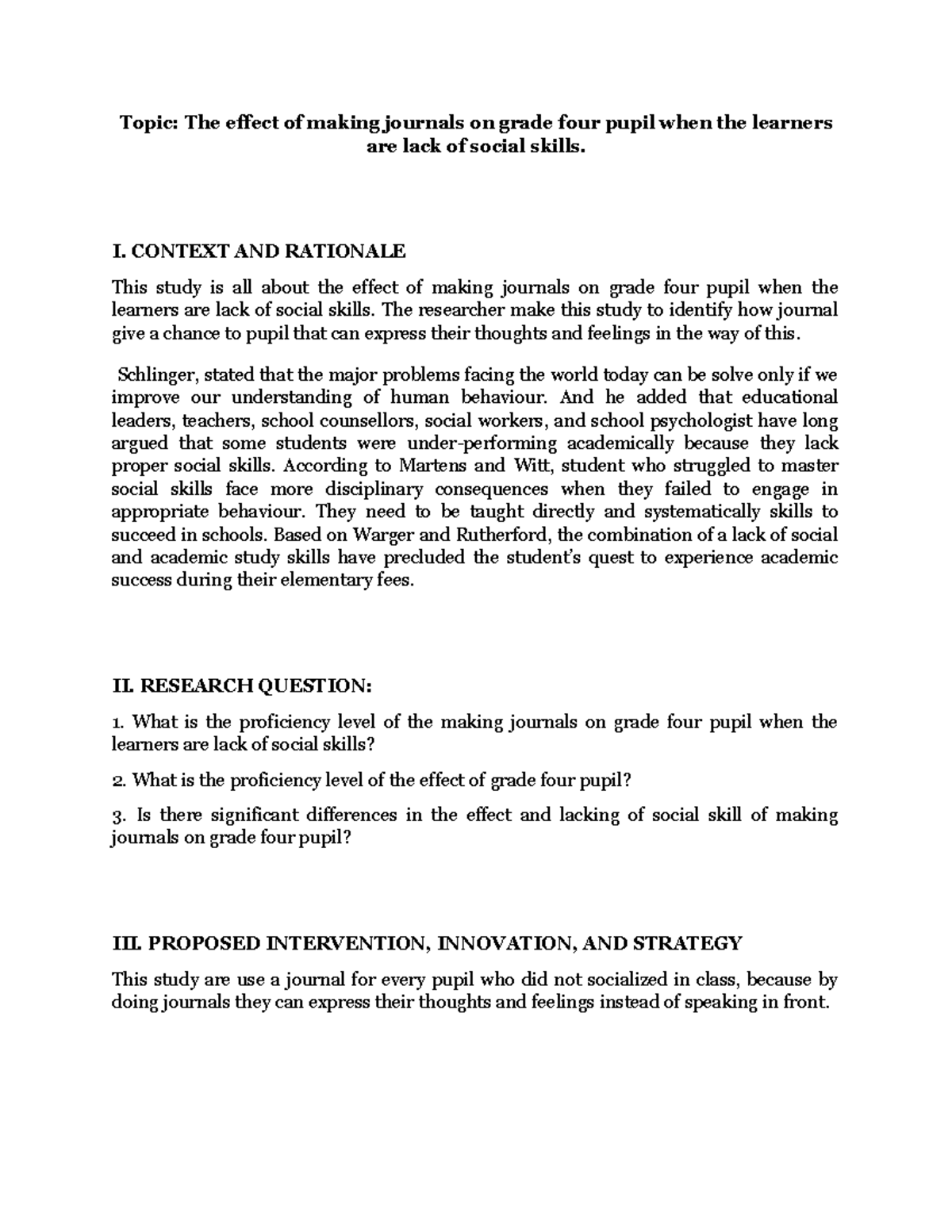 Nestor CBAR - Topic: The effect of making journals on grade four pupil ...