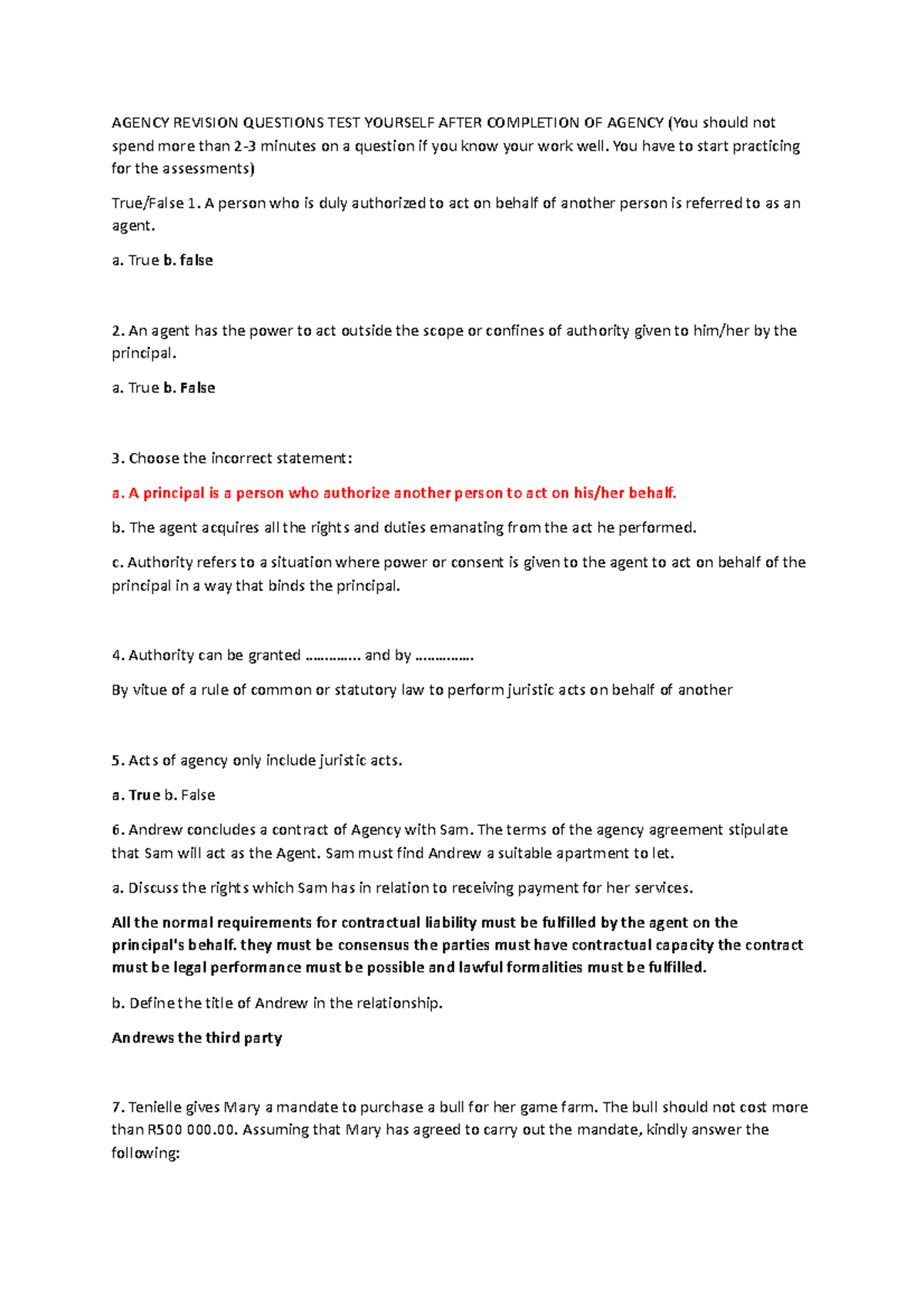 Agency Tutorial - AGENCY REVISION QUESTIONS TEST YOURSELF AFTER ...