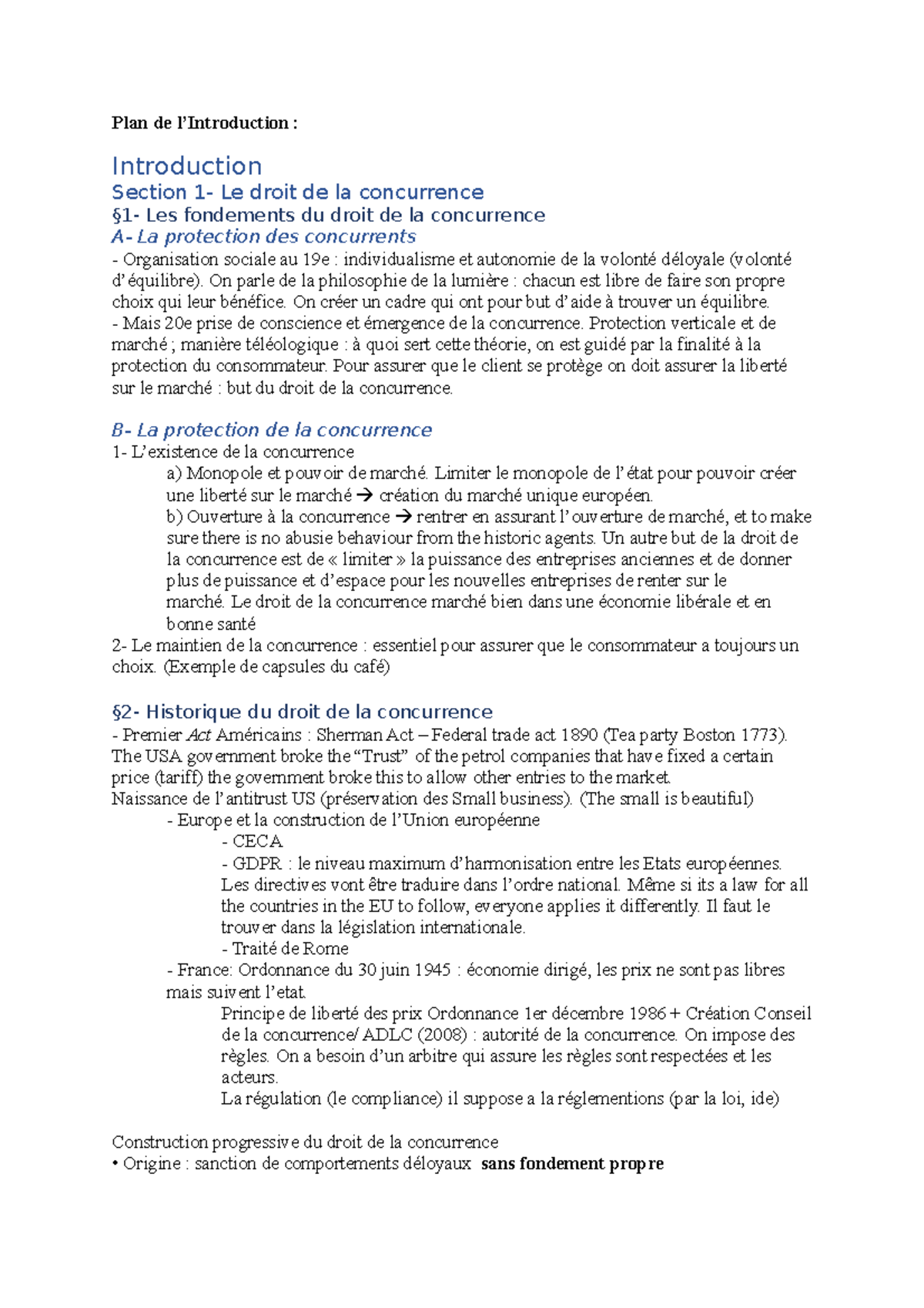 Droit de la con notes - Plan de l’Introduction : Introduction Section 1 ...