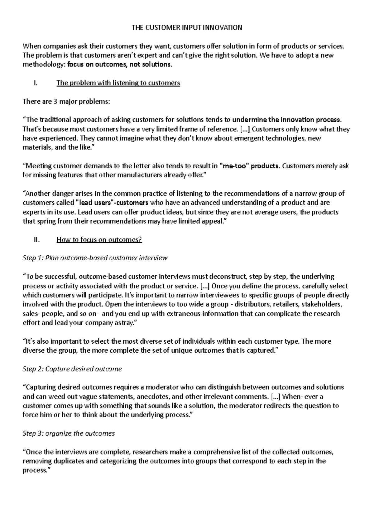 THE Customer Input Innovation - THE CUSTOMER INPUT INNOVATION When ...