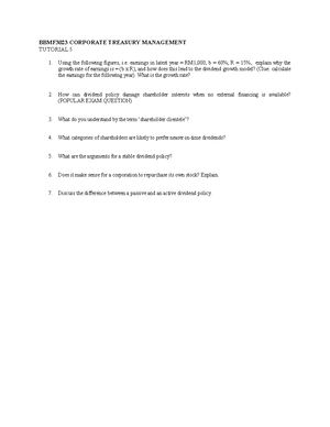 CTM Tutorials tutorial 1 - 12 - BBMF3023 CORPORATE TREASURY MANAGEMENT ...
