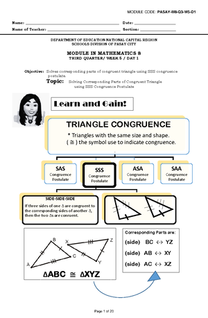 3 MATH8 Q1 WEEK4 - ... - Name: Date: Teacher: Section ...