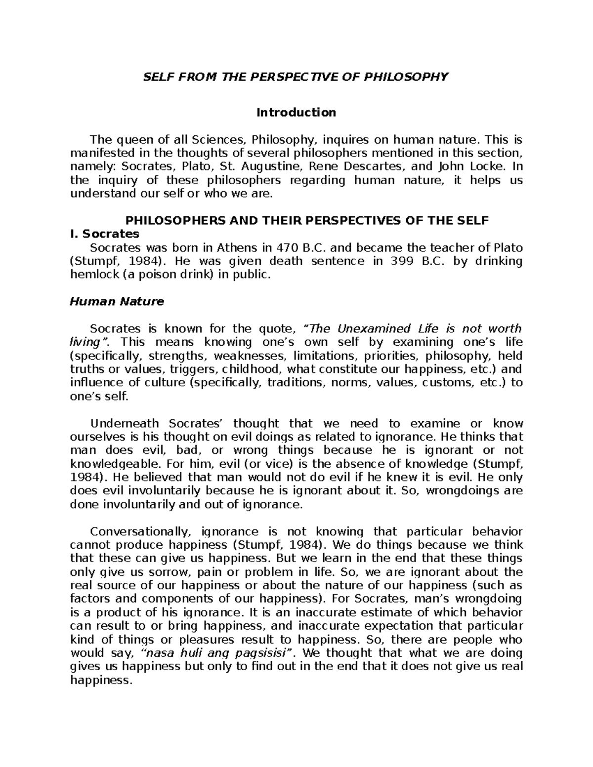 SELF FROM THE Perspective OF Philosophy - SELF FROM THE PERSPECTIVE OF ...