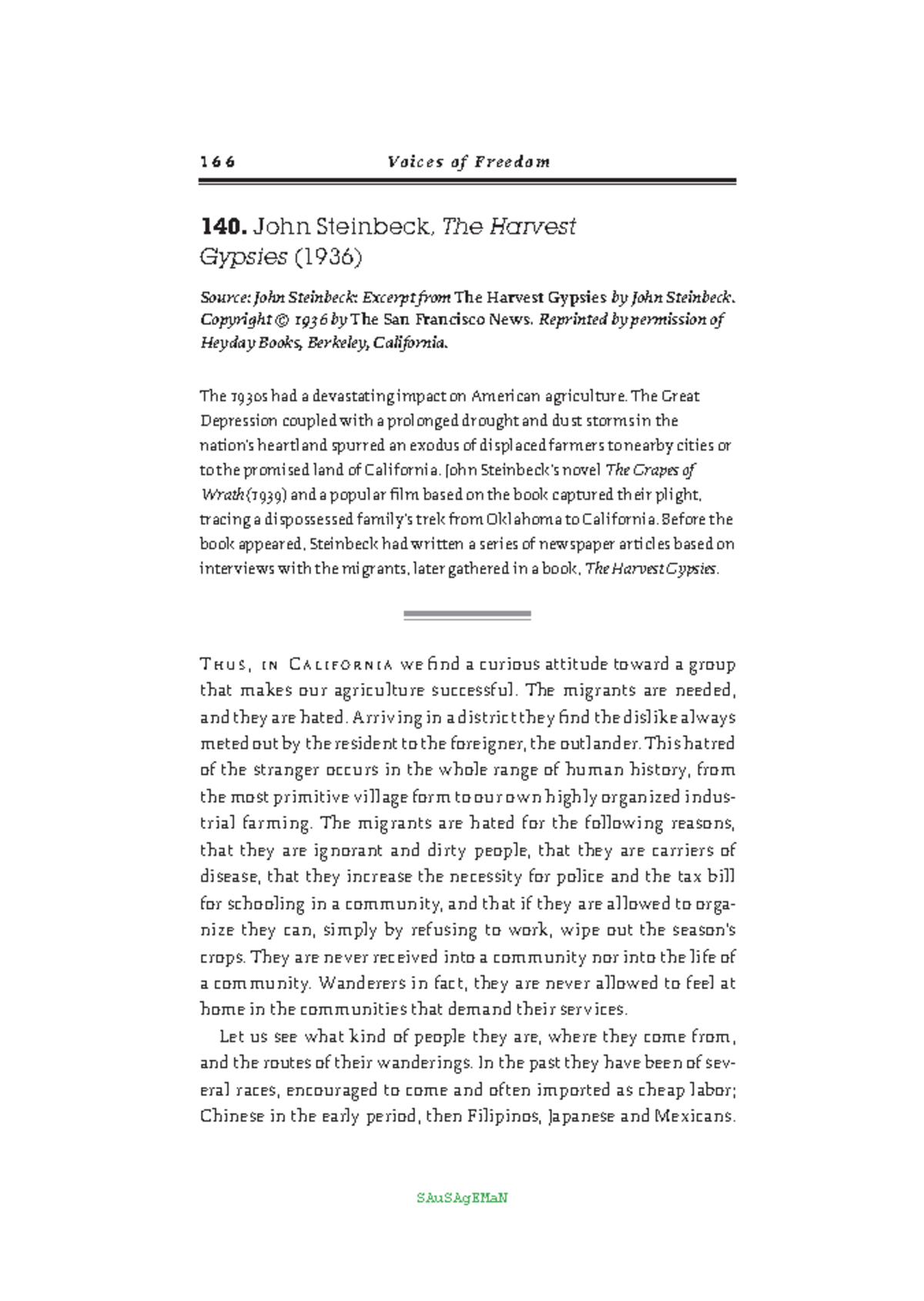 John Steinbeck, The Harvest Gypsies - 1 6 6 Vo i c e s o f F r e e d o ...
