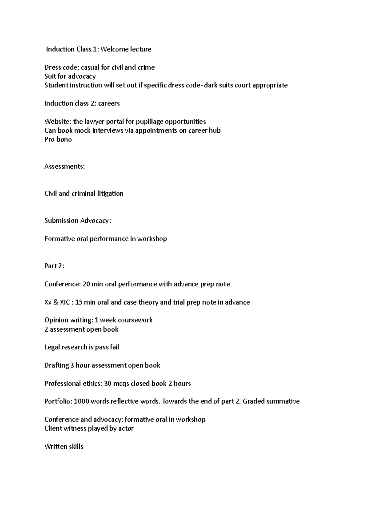 Induction week details and summary of important parts - Induction Class ...