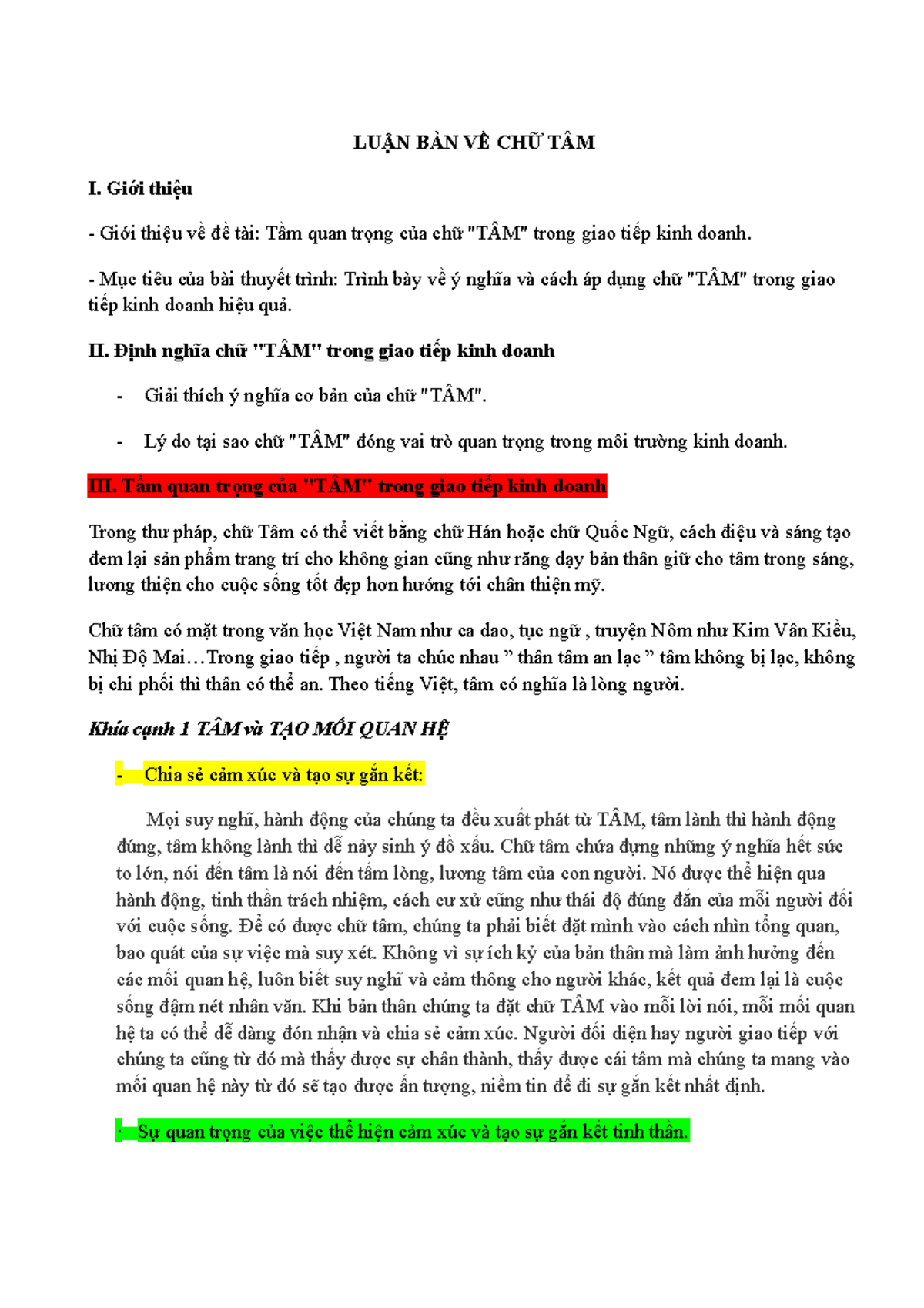 Luan ban ve chu TAM - GTKD - LUẬN BÀN VỀ CHỮ TÂM I. Giới thiệu Giới ...
