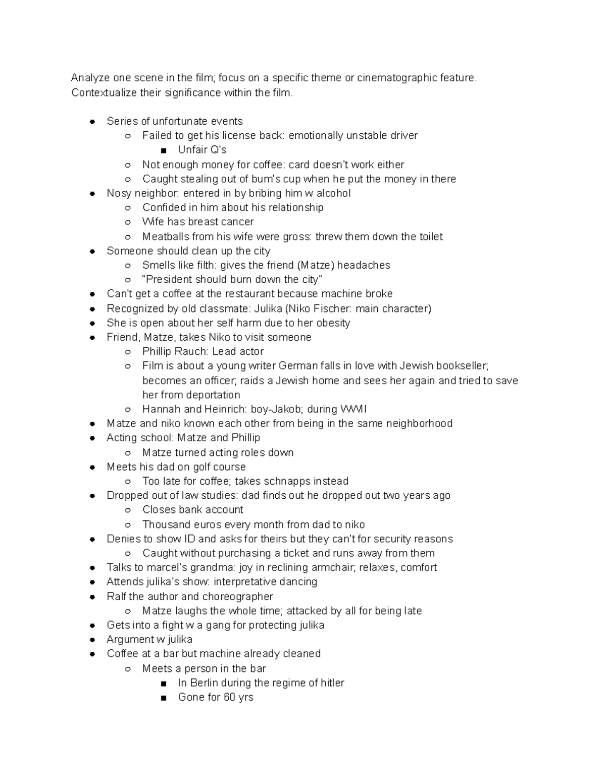 Film Germ 320 10 5 - movie notes - Analyze one scene in the film; focus ...