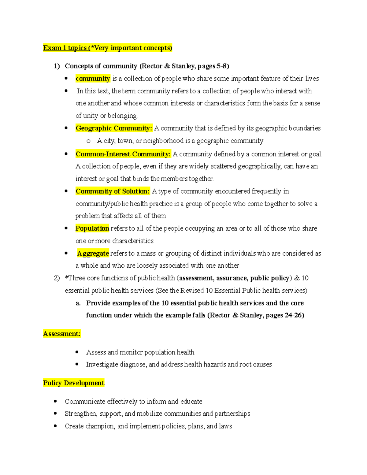Community/Population Health Exam 1 blueprint Fall2021 - *Exam 1 topics ...