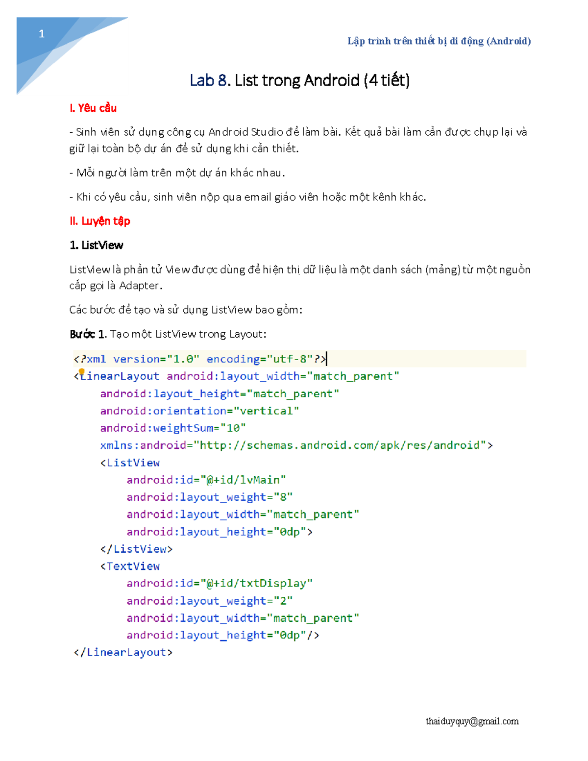 Lab 8 - List in Android - Lập trình trên thiết bị di động (Android) Lab 8. List trong Android ...