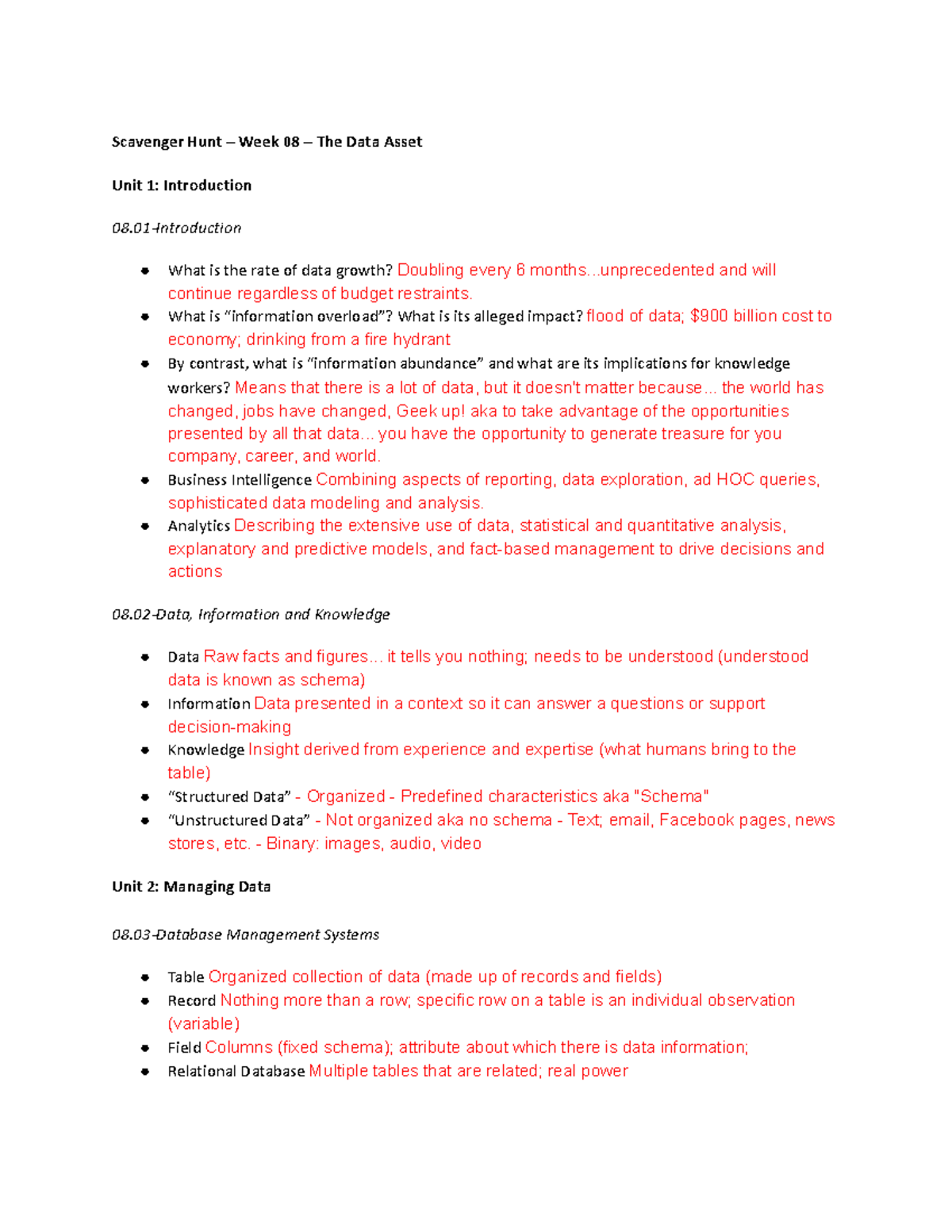 ISM3004 - Exam 3 - Exam 3 notes from scavenger hunts including: Data ...