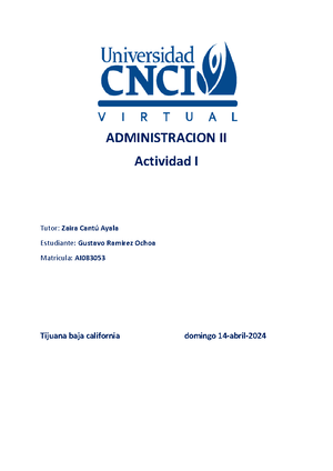 Admin 1 Actividad 2 Universidad Virtual Cnci Materia Administración