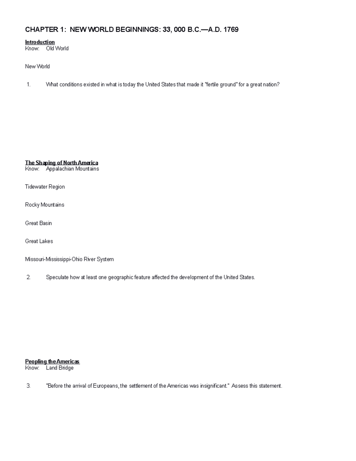 Chapter 16 Outlines - CHAPTER 1: NEW WORLD BEGINNINGS: 33, 000 B.—A ...