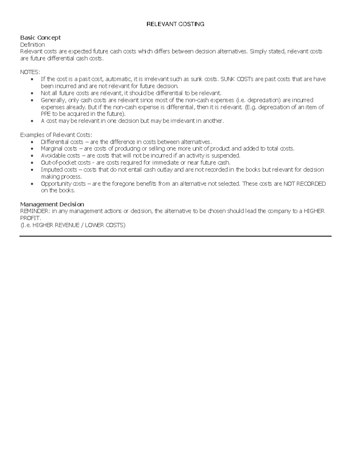Relevant Costing - Accounting - Basic Concept Definition Relevant costs ...
