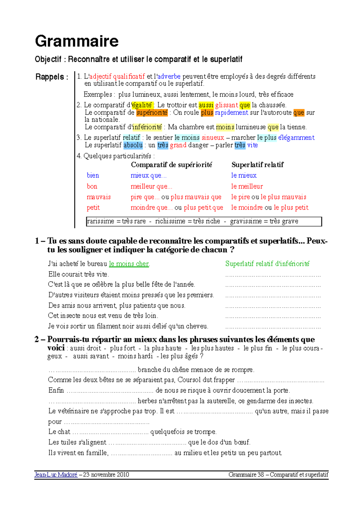 Gram38 - TPH110 - Grammaire Objectif : Reconnaître et utiliser le ...