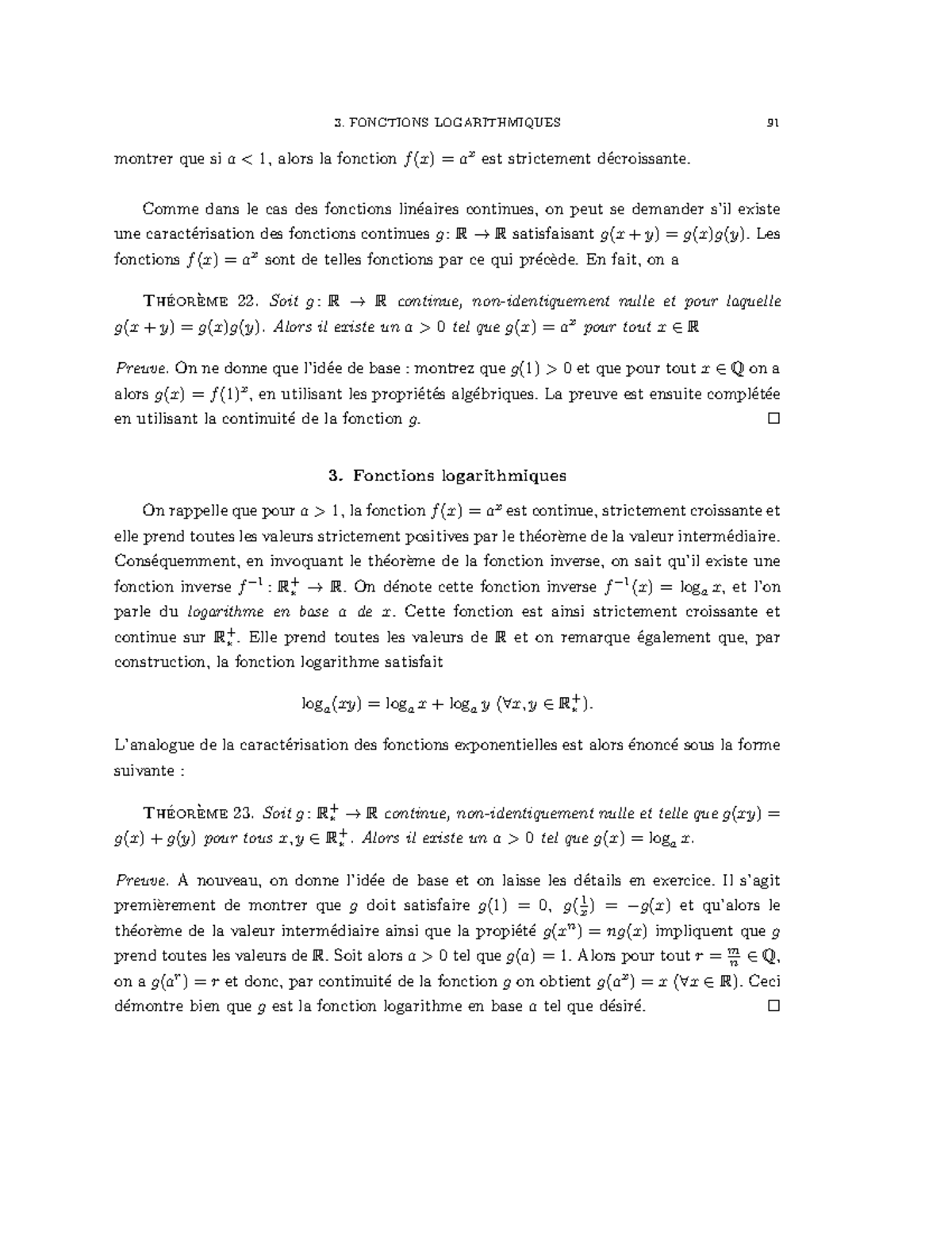 Cours Math Collin Analyse-31 - FONCTIONS LOGARITHMIQUES 91 montrer que si a