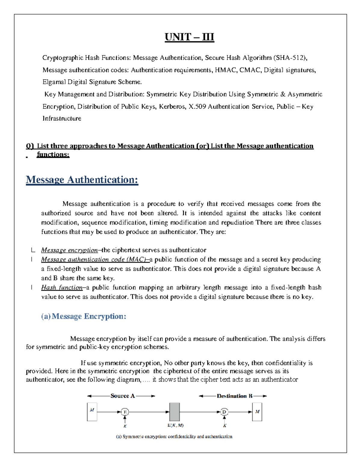 Cns Unit 3 1 Cns Unit 3 1 Unit Iii Cryptographic Hash Functions Message Authentication
