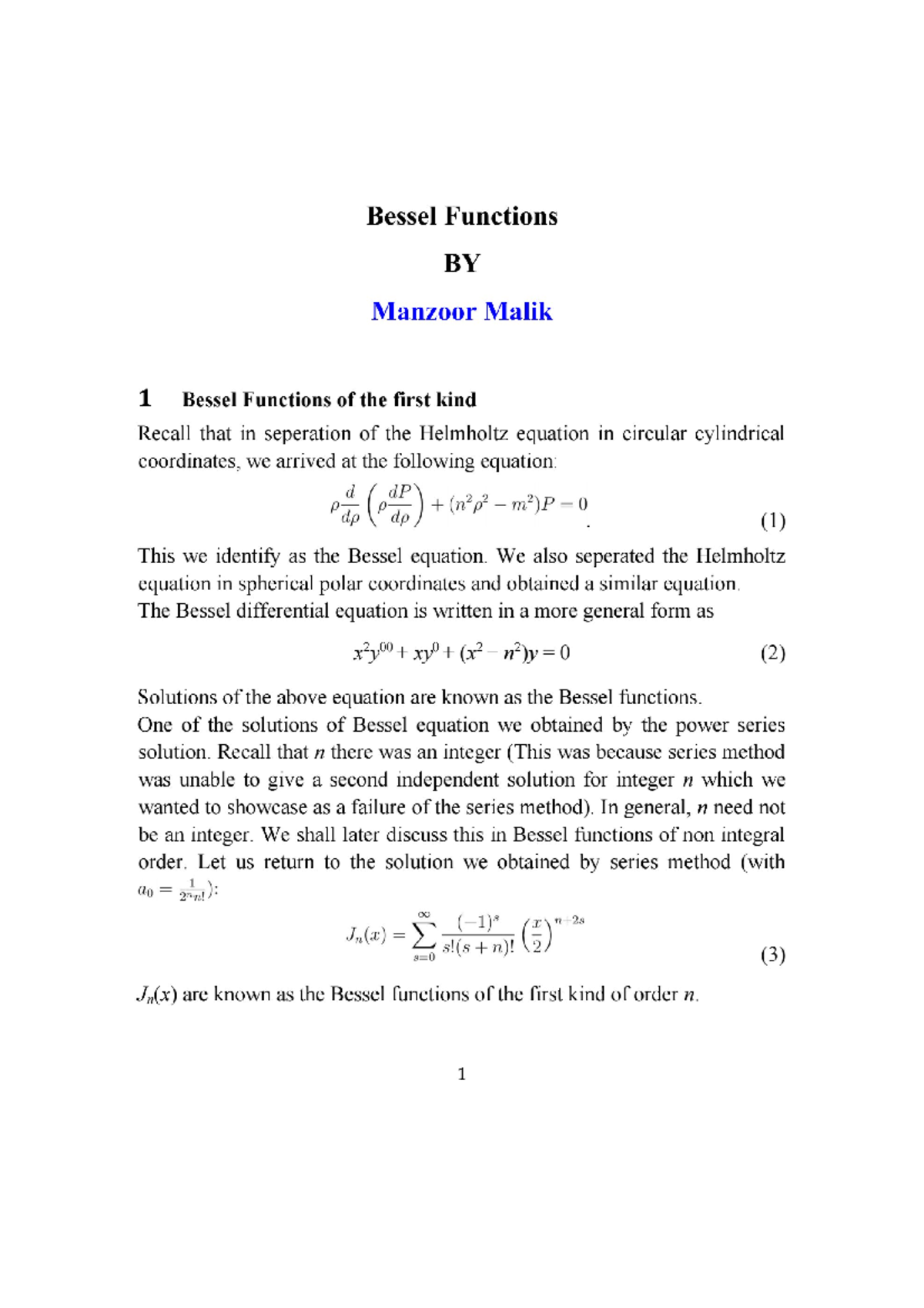 Bessel Functions - Physics PART 1 - Studocu