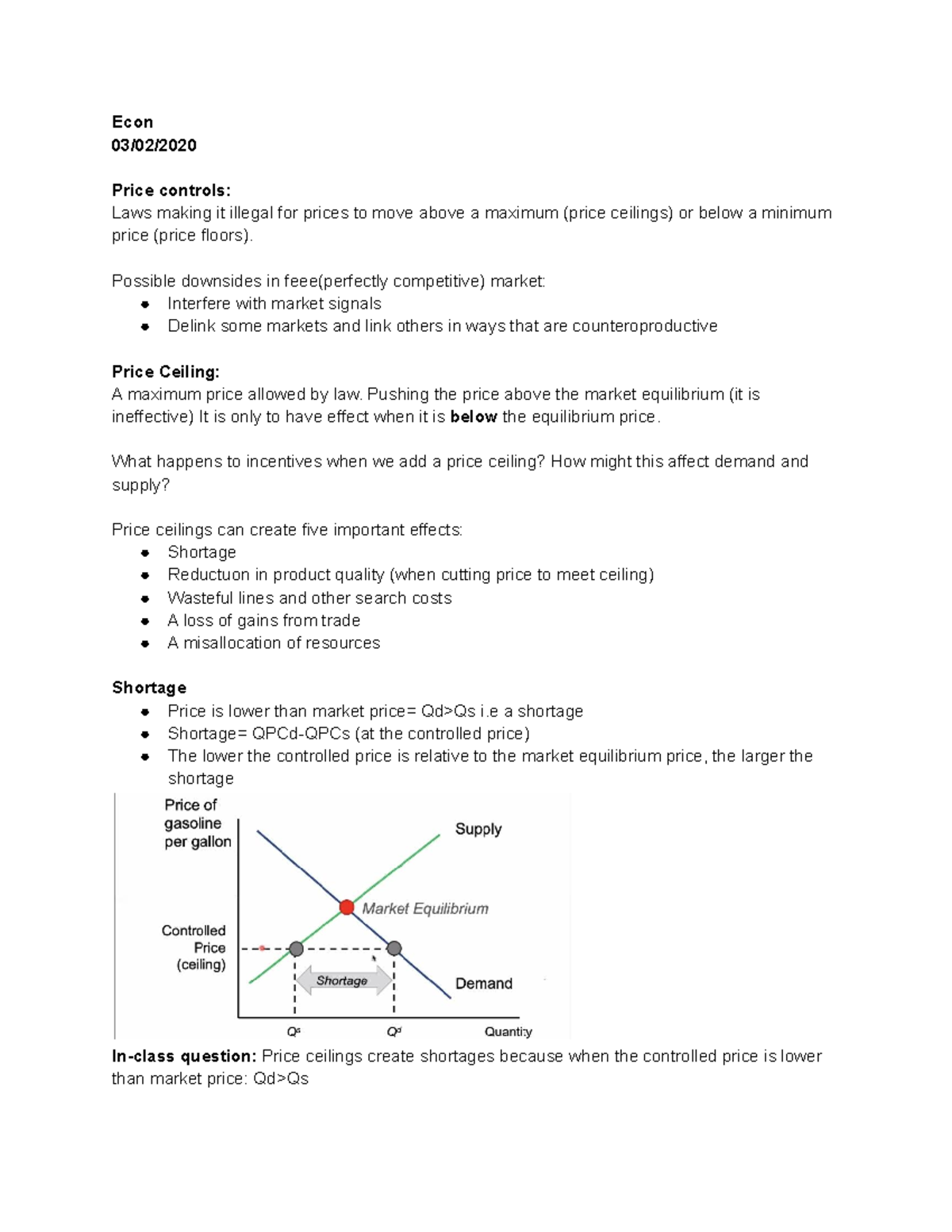 03 02 2020 Econ - Professor Asher - Econ 03/02/ Price controls: Laws ...