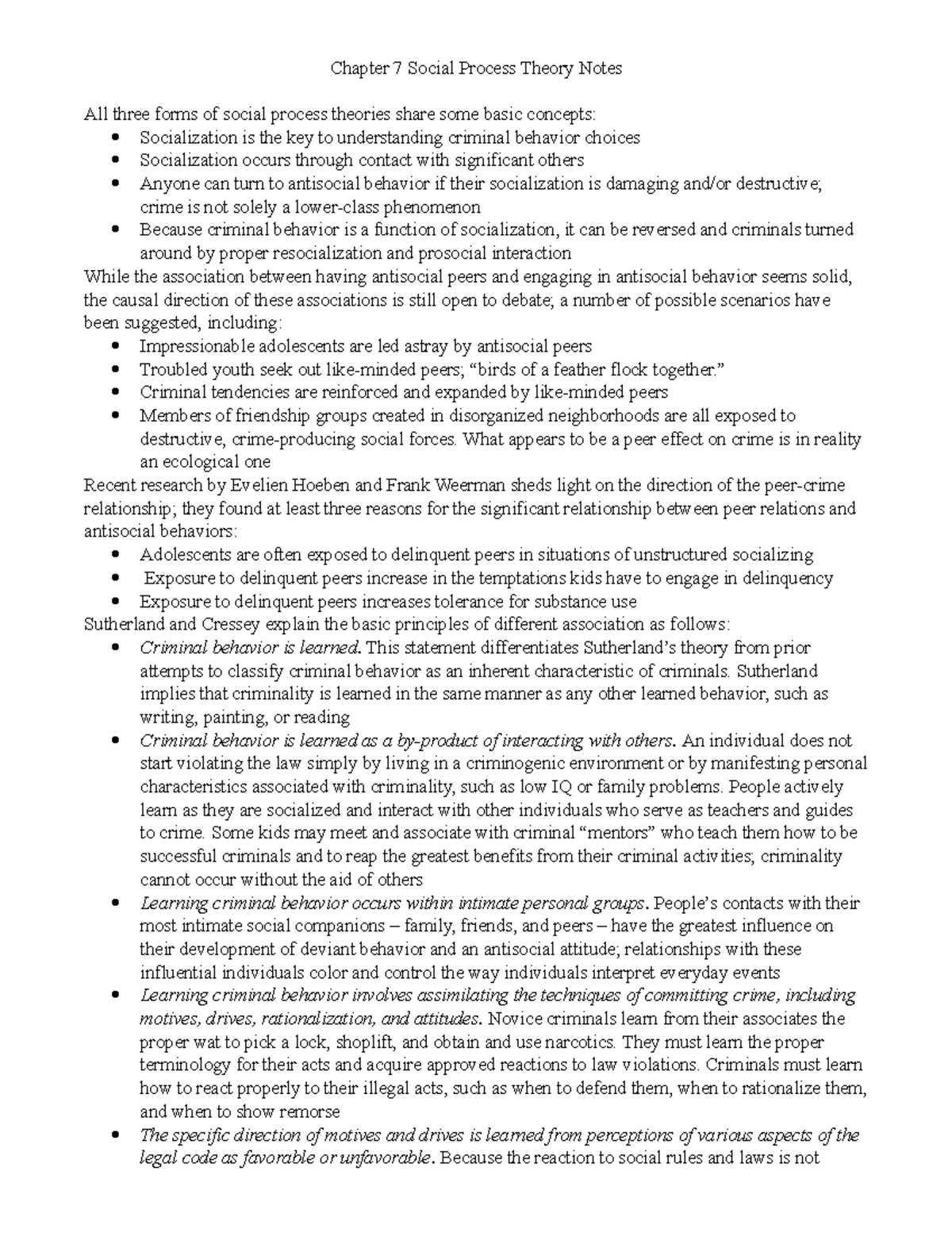Chapter 7 Social Process Theory Notes - ” Criminal tendencies are ...