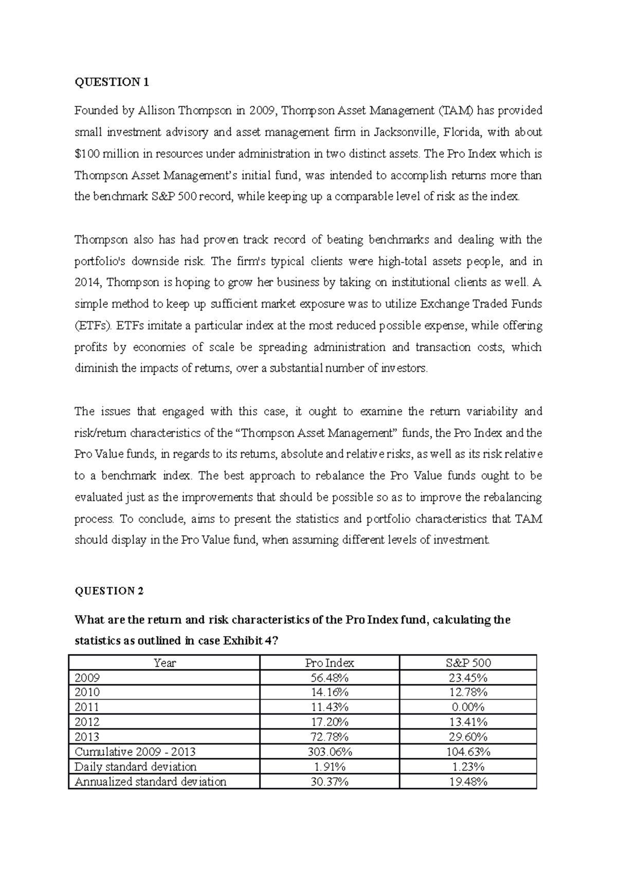 Thompson Asset Case study - QUESTION 1 Founded by Allison Thompson in ...