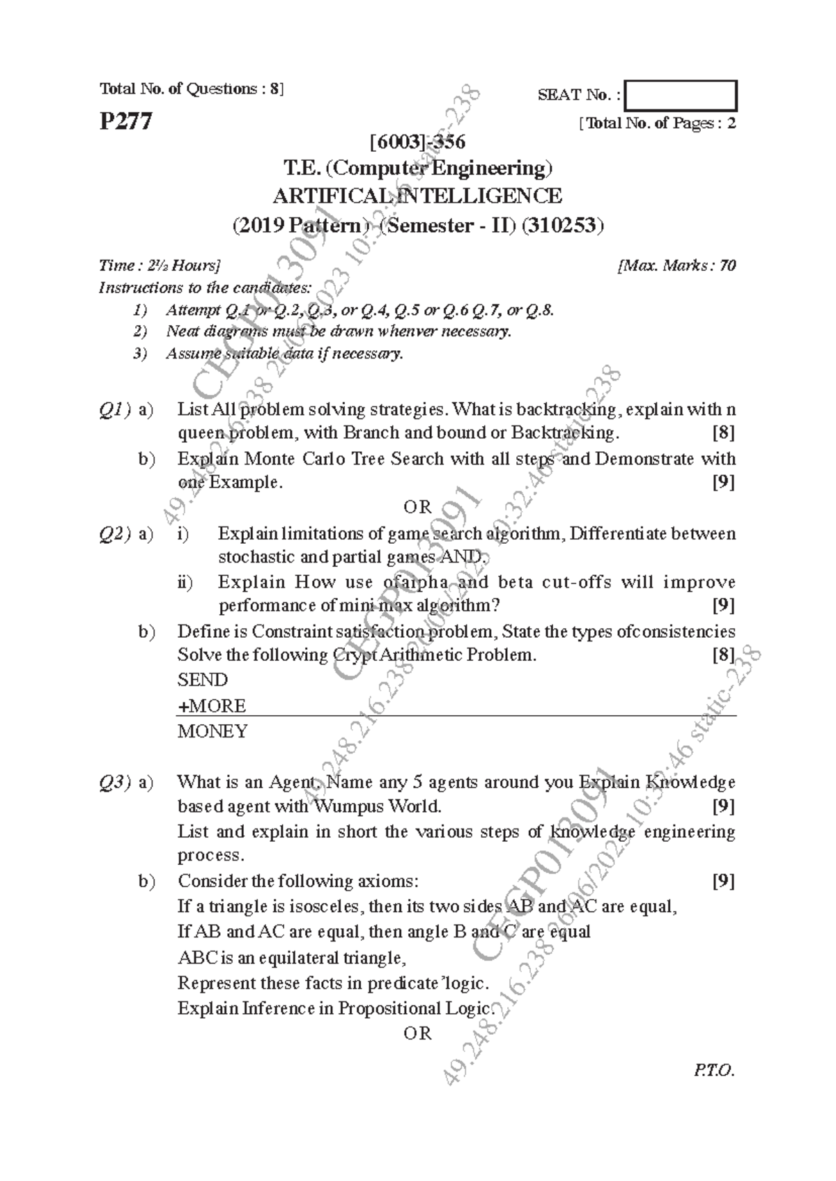Sppu questions paper related to Artificial Intelligence and Data ...