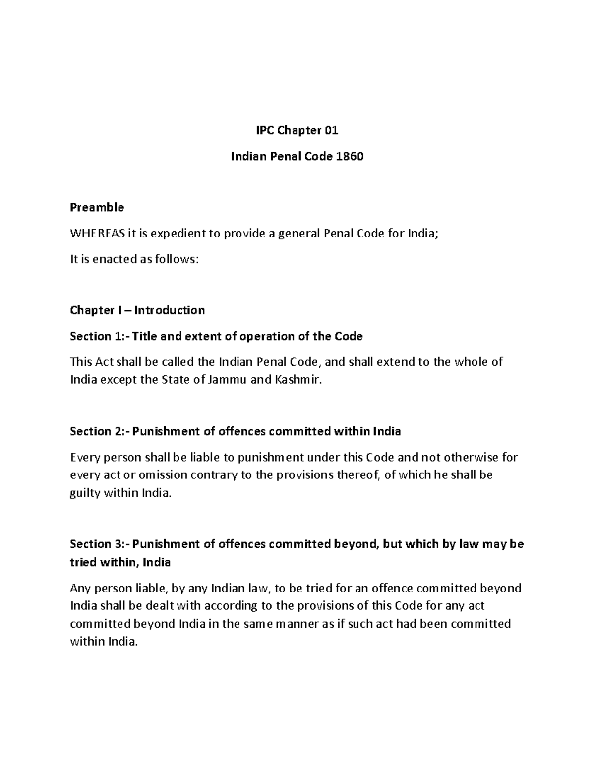 IPC Chapter 01 - IPC Chapter 01 Indian Penal Code 1860 Preamble WHEREAS it is expedient to ...