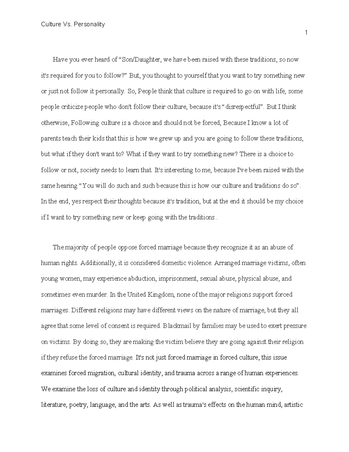 Culture critique essay - Culture Vs. Personality 1 Have you ever heard ...