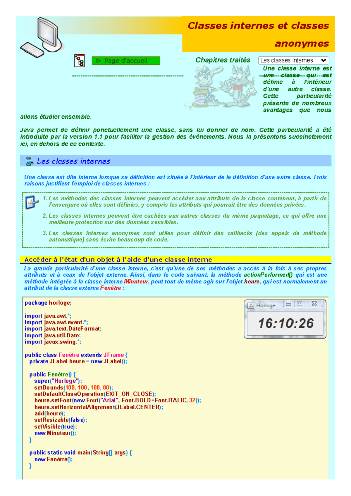 Les classes internes et les classes anonymes - Classes internes et classes anonymes Chapitres ...