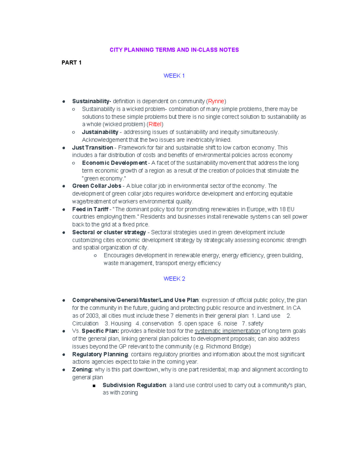 City Planning Study Guide - CITY PLANNING TERMS AND IN-CLASS NOTES PART ...