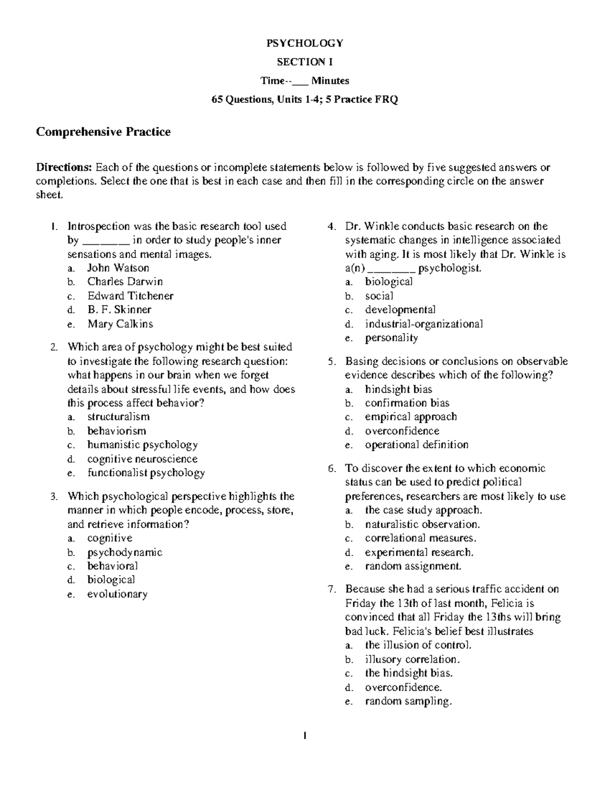 Exam View - Units 1-4 Review Term Exam Answers - PSYCHOLOGY SECTION I ...