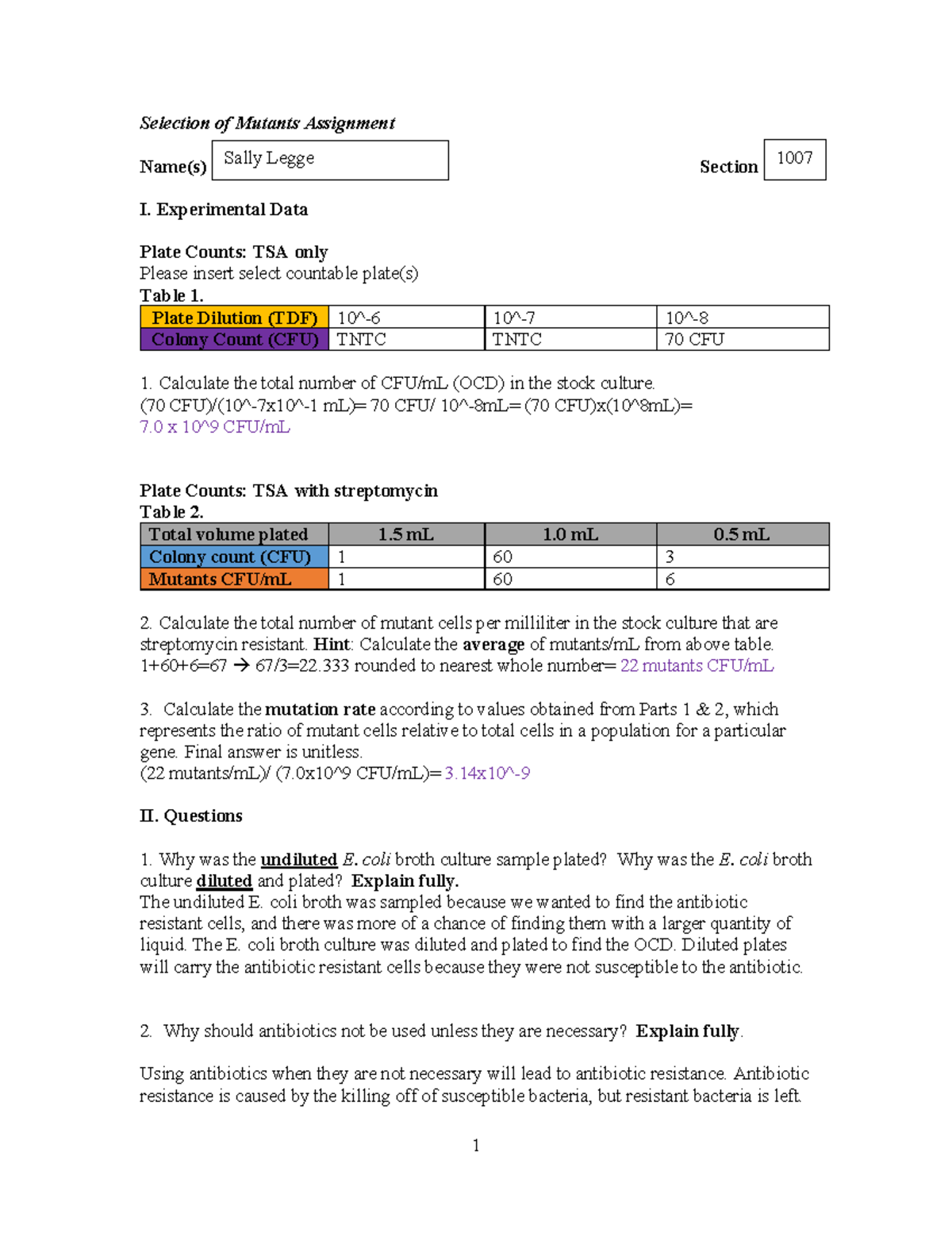 Selection of Mutants Assignment IP - 1 Selection of Mutants Assignment Name(s) Section I. - Studocu