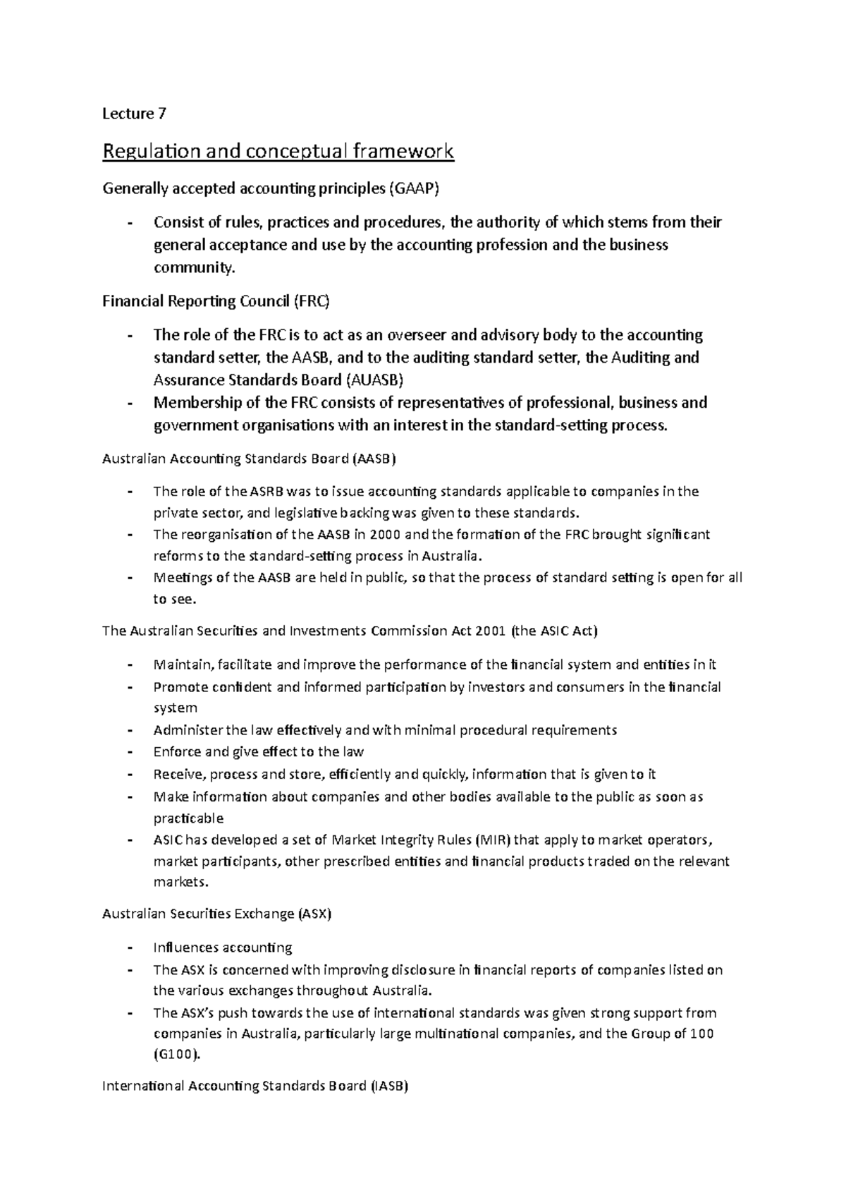 Lecture 7 notes - Lecture 7 Regulation and conceptual framework ...
