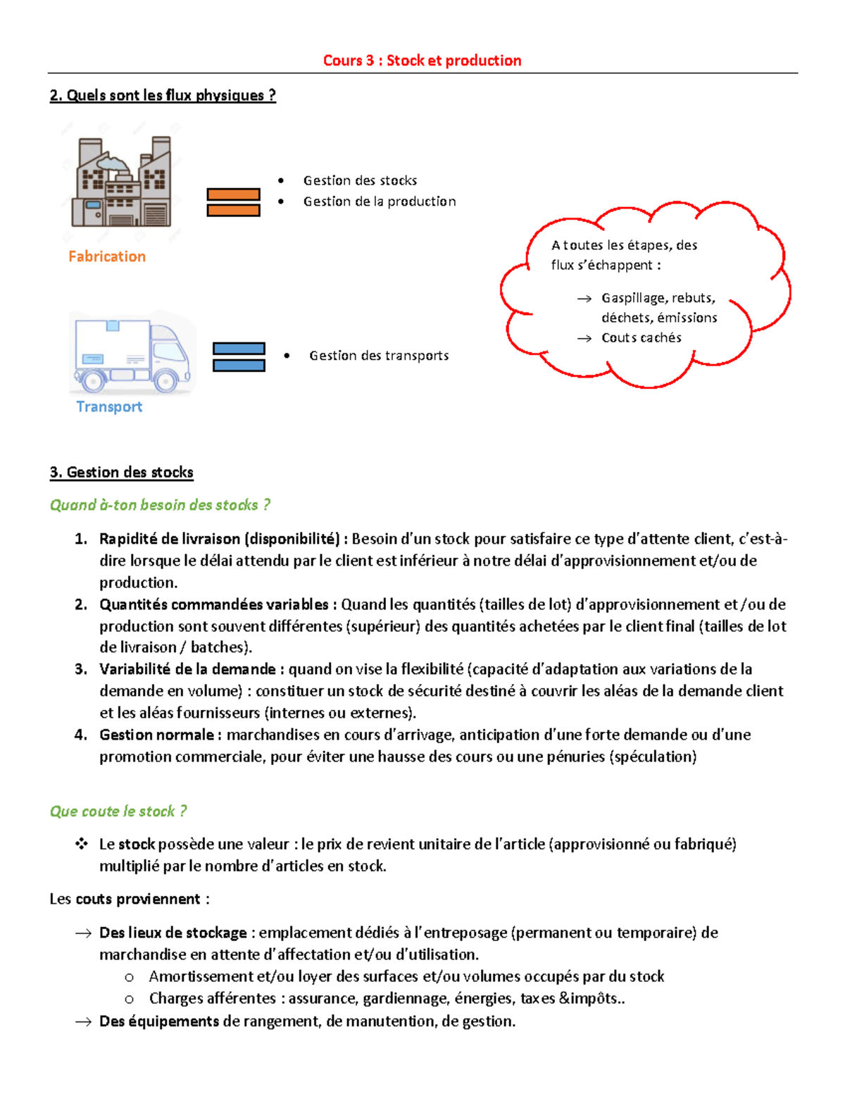 LOGISTIQUE - Cours 3 - stock et production - Cours 3 : Stock et ...