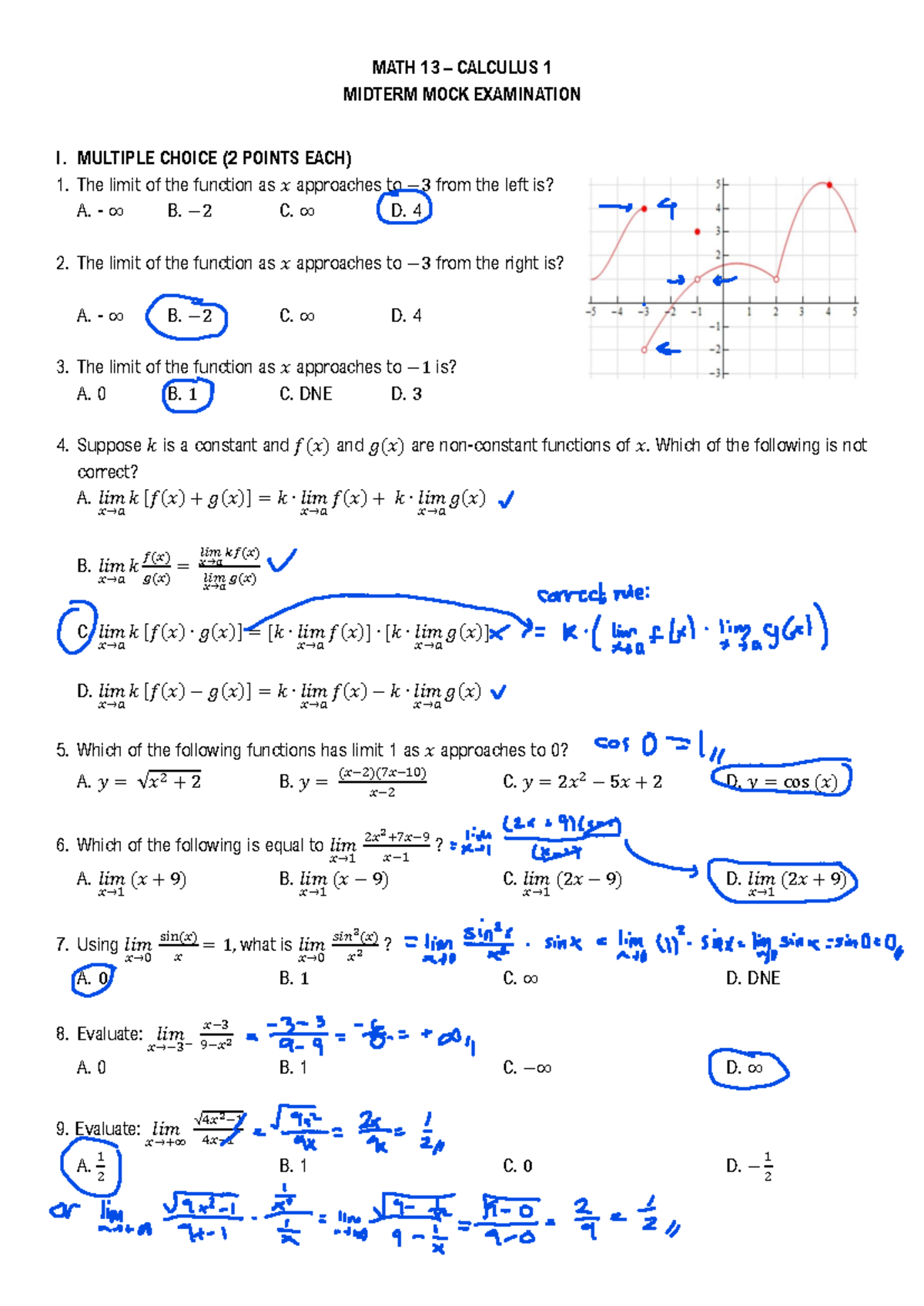 Calculus-1-Mock-Exam - MATH 13 – CALCULUS 1 MIDTERM MOCK EXAMINATION I ...