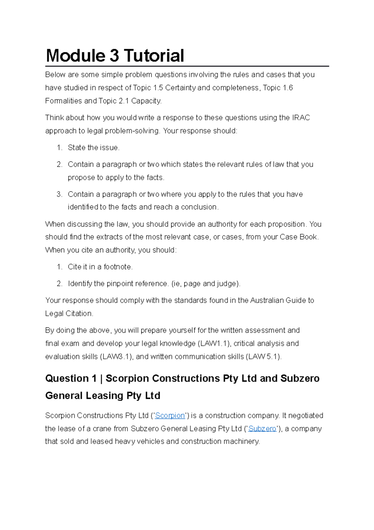 Module 3 Tutorial: Certainty Completeness and Capacity in Contract Law ...