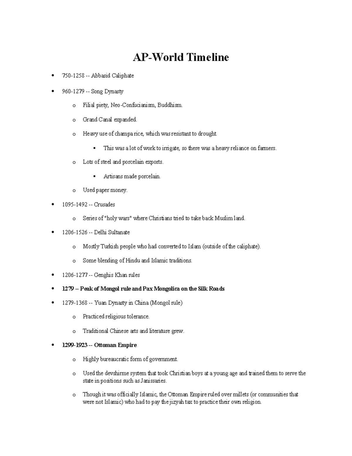 AP-World Timeline - AP-World Timeline 750-1258 - Abbasid Caliphate 960 ...