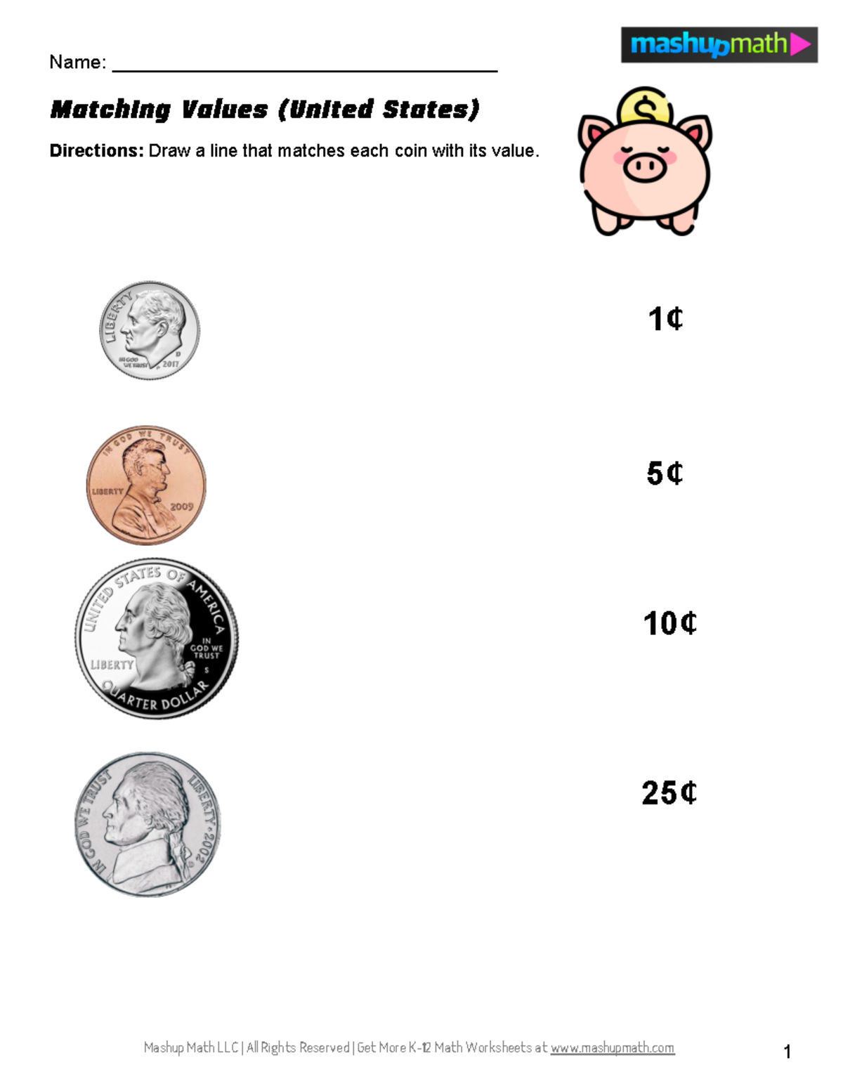 Matching+Values-USD - for kids - MATH 2513 - Mashup Math LLC | All ...