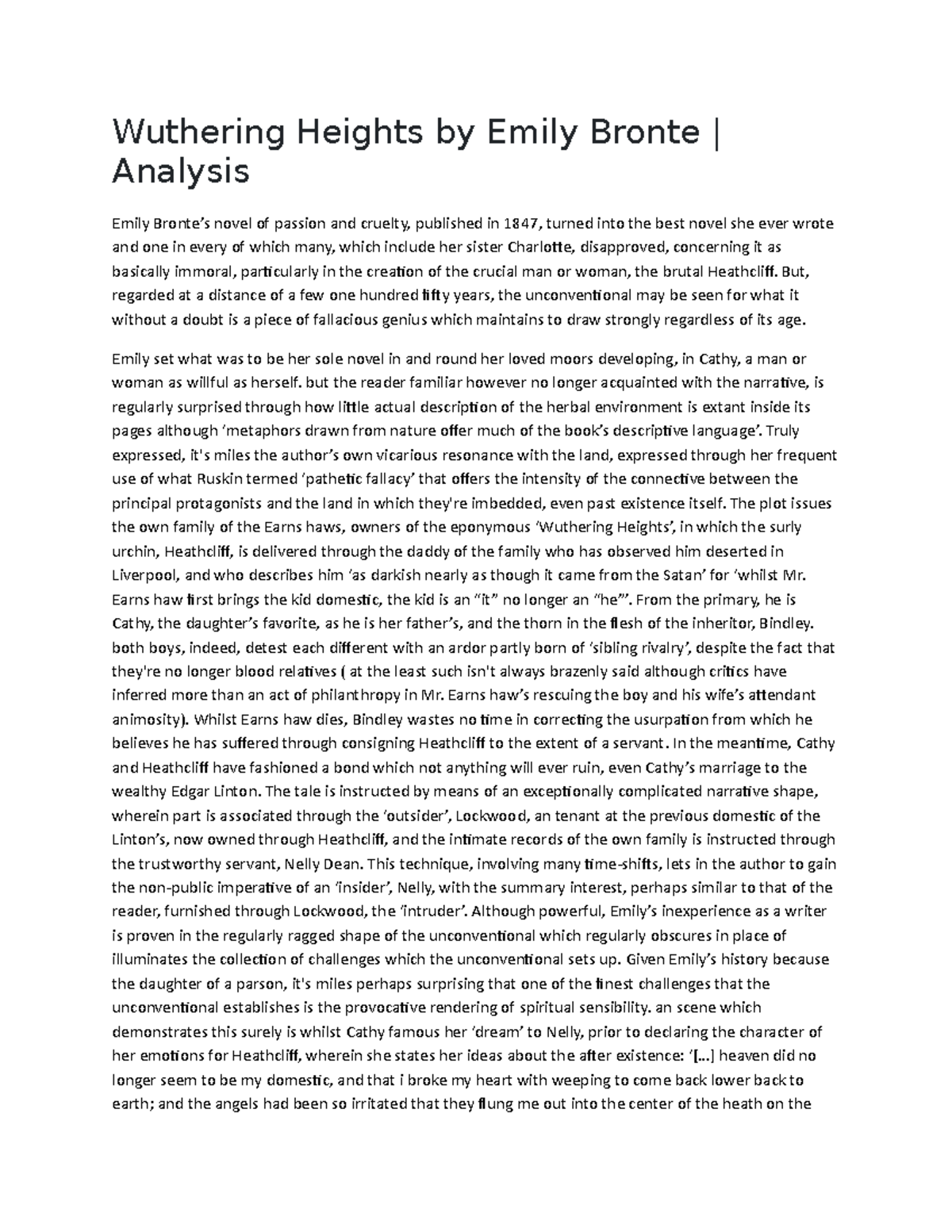 Wuthering Heights by Emily Brontë Analysis - Wuthering Heights by Emily ...
