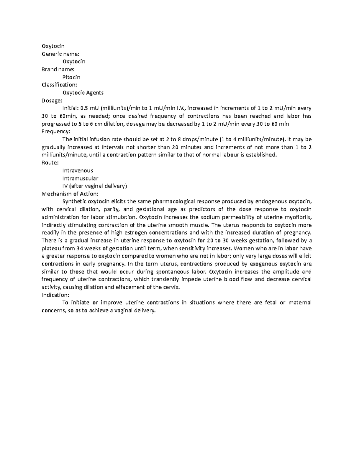 Oxytocin - drug study - Oxytocin Generic name: Oxytocin Brand name ...