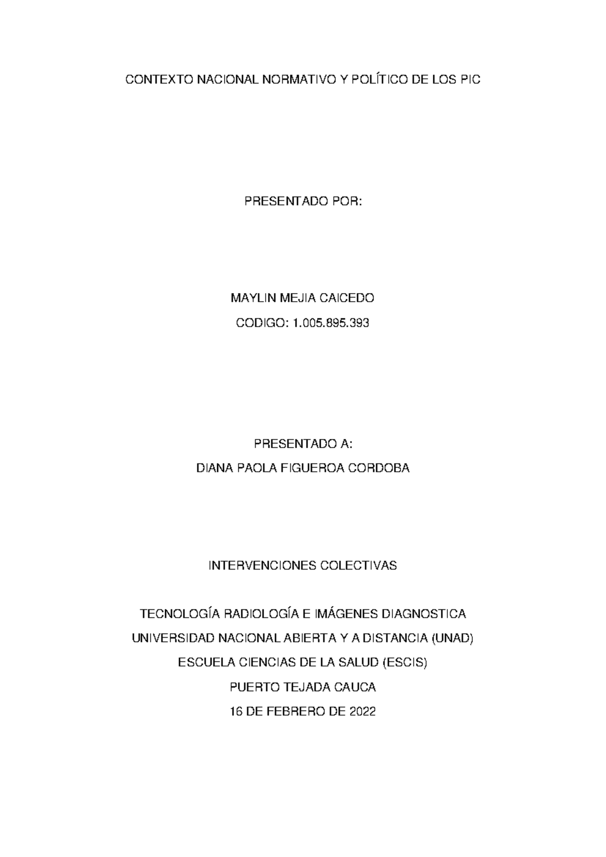 Tarea 1 Maylin Mejia Caicedo - CONTEXTO NACIONAL NORMATIVO Y POLÍTICO ...