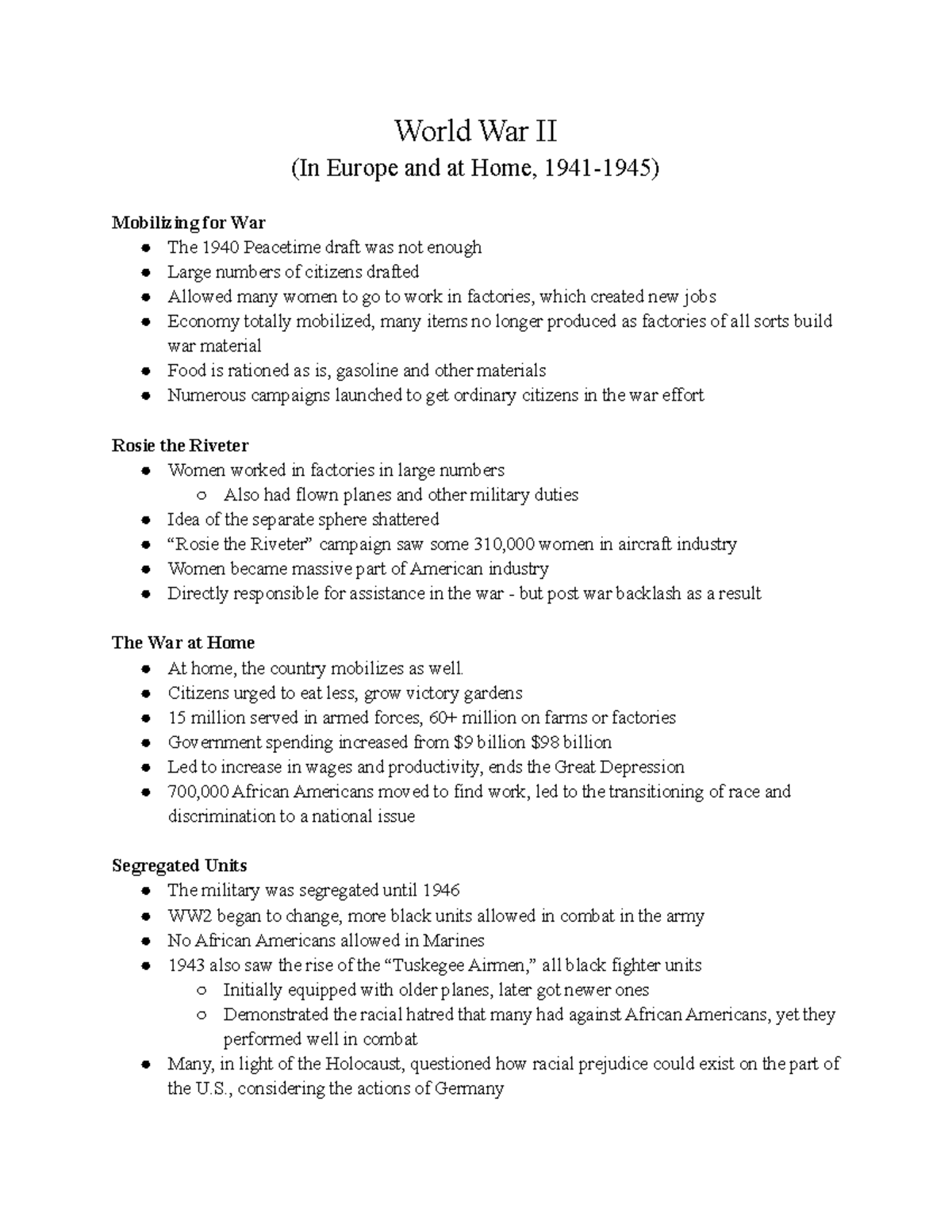 World War II - HIST 1493 - Goes over the war, Rosie the Riveter ...