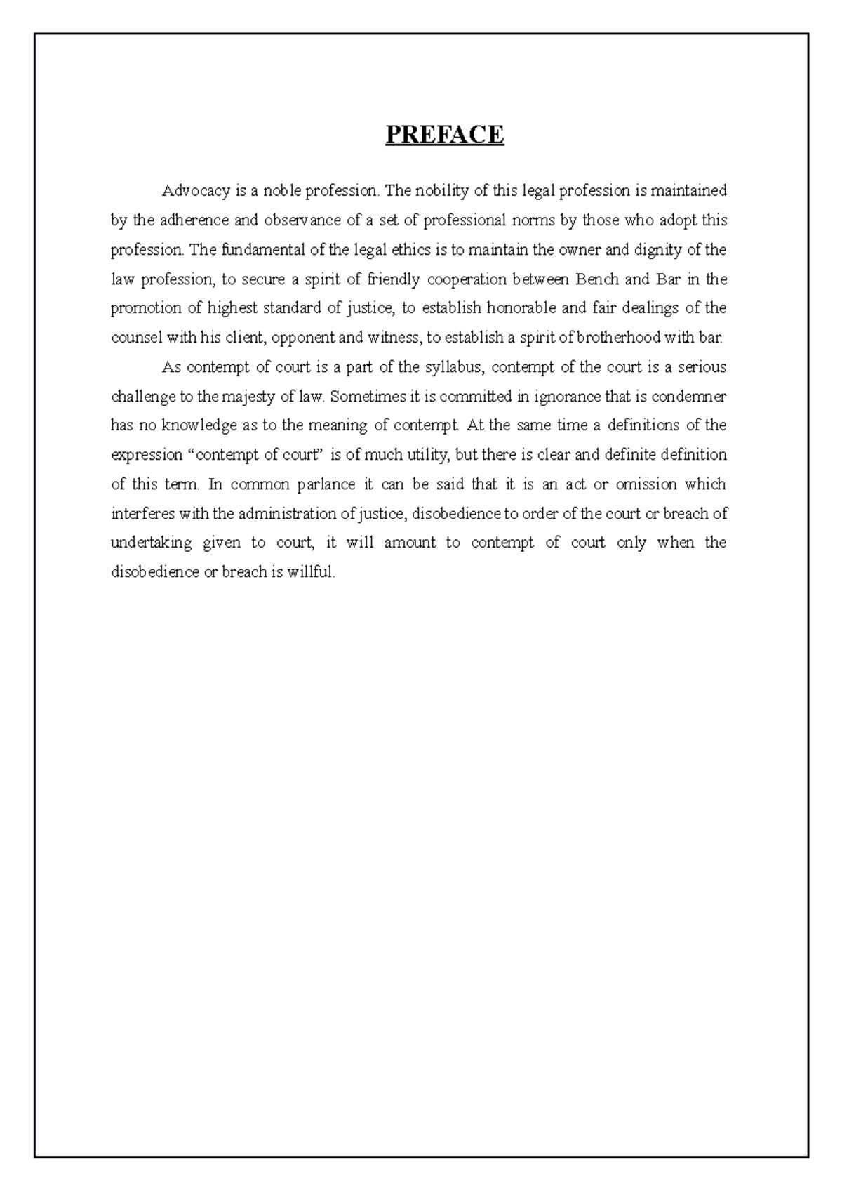 Professional ethics and CONTEMPT LAW AND PRACTICE - PREFACE Advocacy is ...