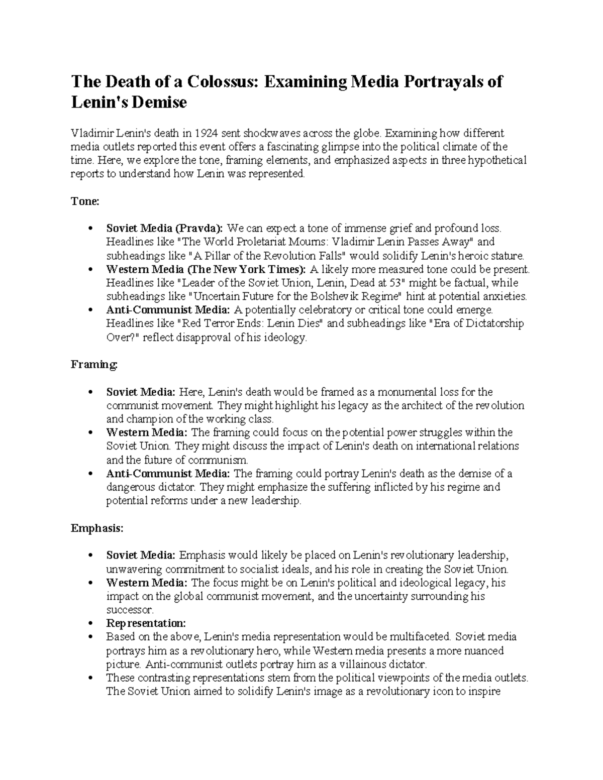 The Death of a Colossus - it talks about lenin - The Death of a ...